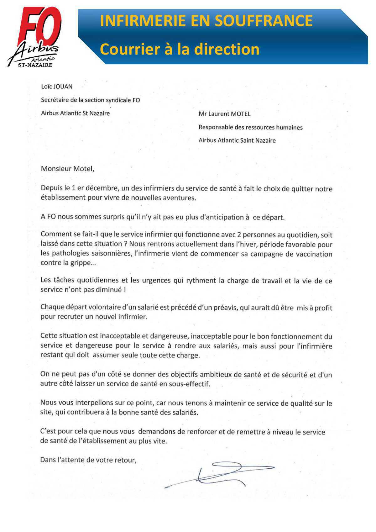 Courrier à la direction