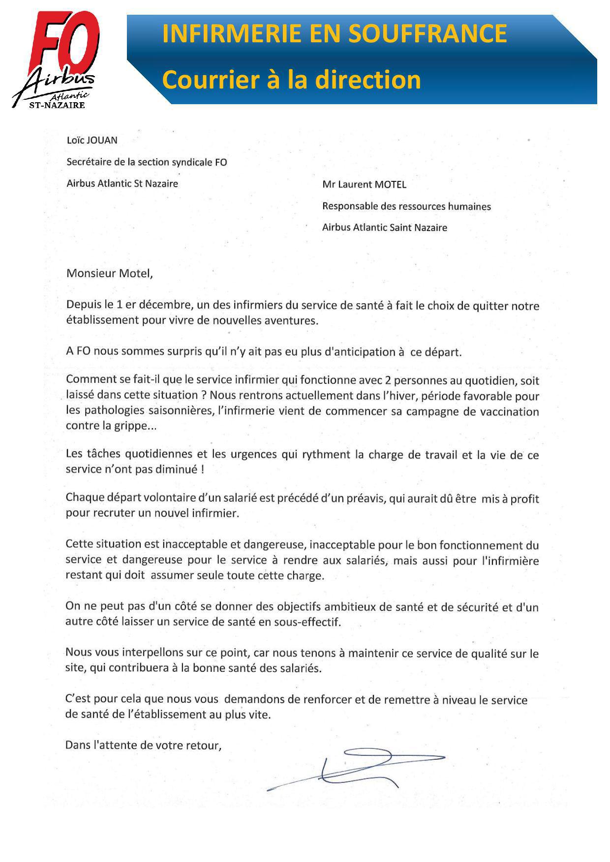 Courrier à la direction