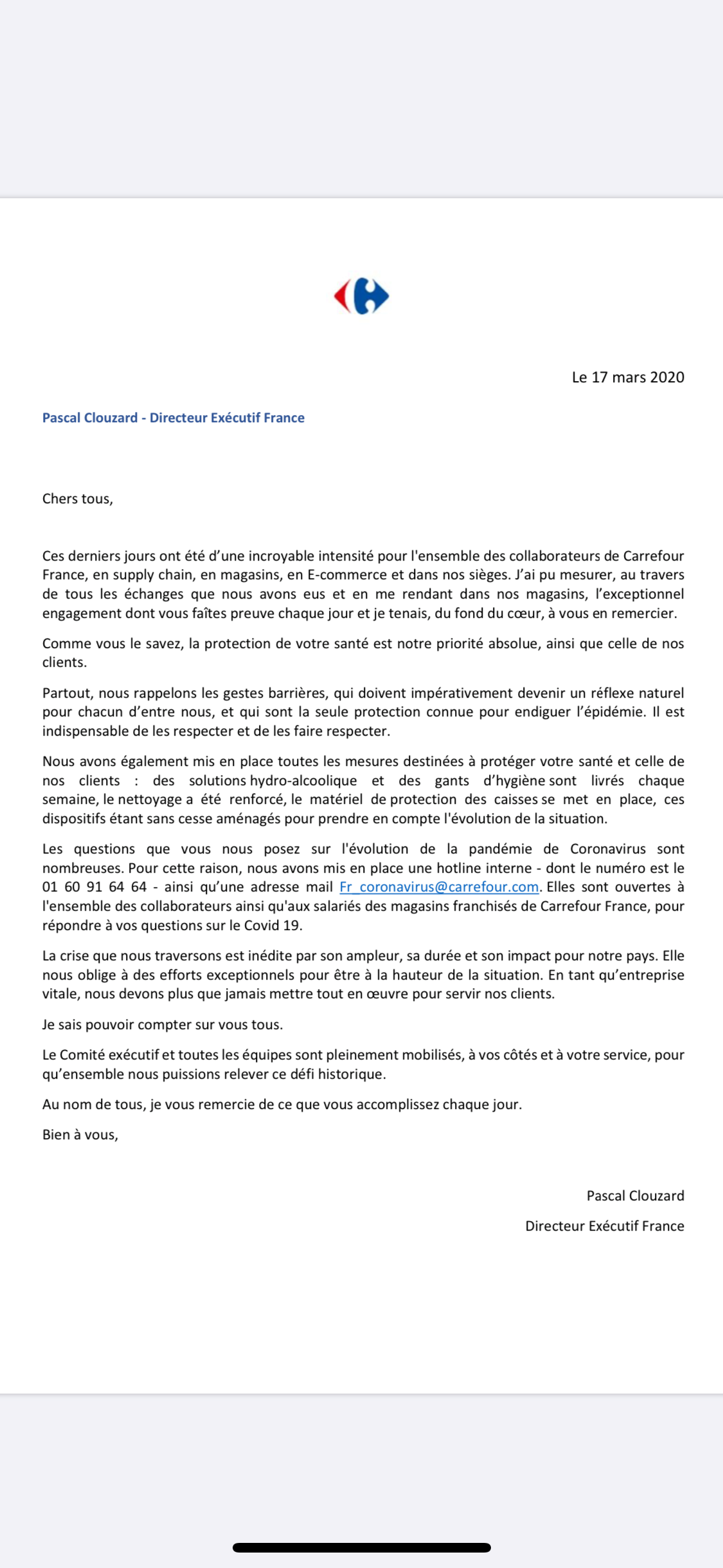 Pascal Clouzard (Directeur Exécutif France) s'adresse aux salariés