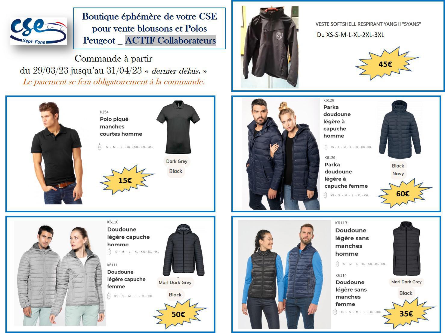 Vente de blousons et polos au CSE